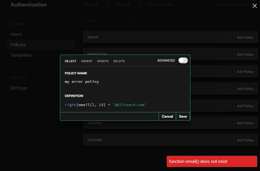 auth.email() function not exist in row-level security policy · Issue #1028 · supabase/supabase ...