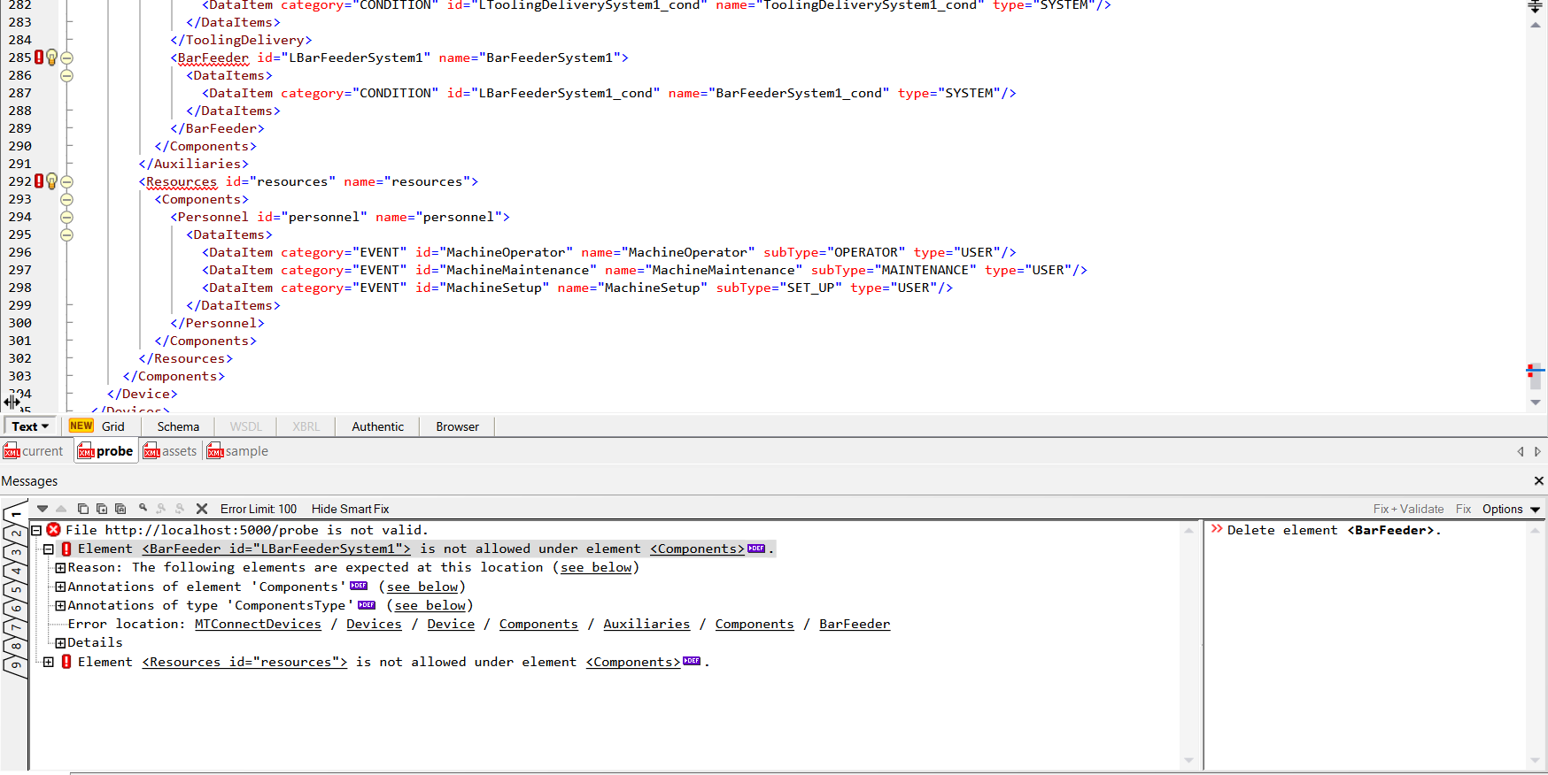 Not compatible with MTConnect spec 1.4 in Probe command; Agent and schema files from version 2.0 ...