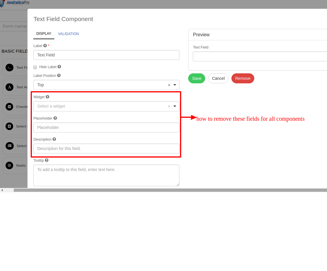 How to remove the widget,placeholders,etc. from display tab · Issue #1200 · formio/formio.js ...