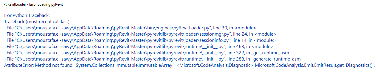 Pyrevitloader Error Loading Pyrevit · Issue 1706 · Pyrevitlabspyrevit · Github