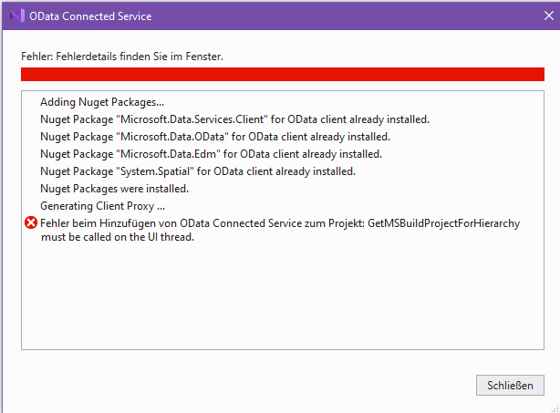 Create new Service Proxy or regenerate existing Service Proxy fails (OData V3, WCF Data Services ...