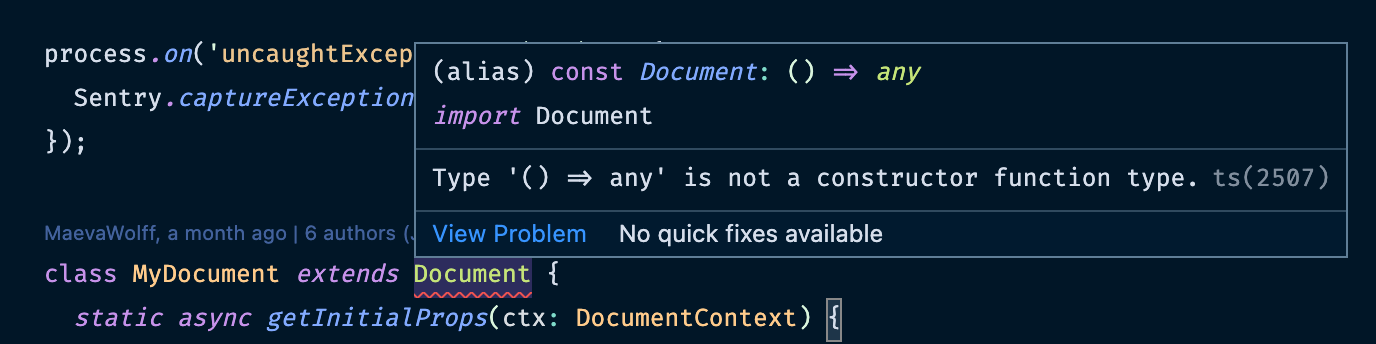 Updating Next.js from `12.0.0` to `12.0.5` breaks `Document` type ...