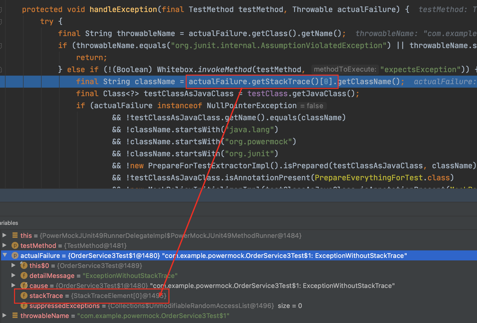 Powermock Throws Indexoutofboundsexception When The Test Case Throws An Exception Without