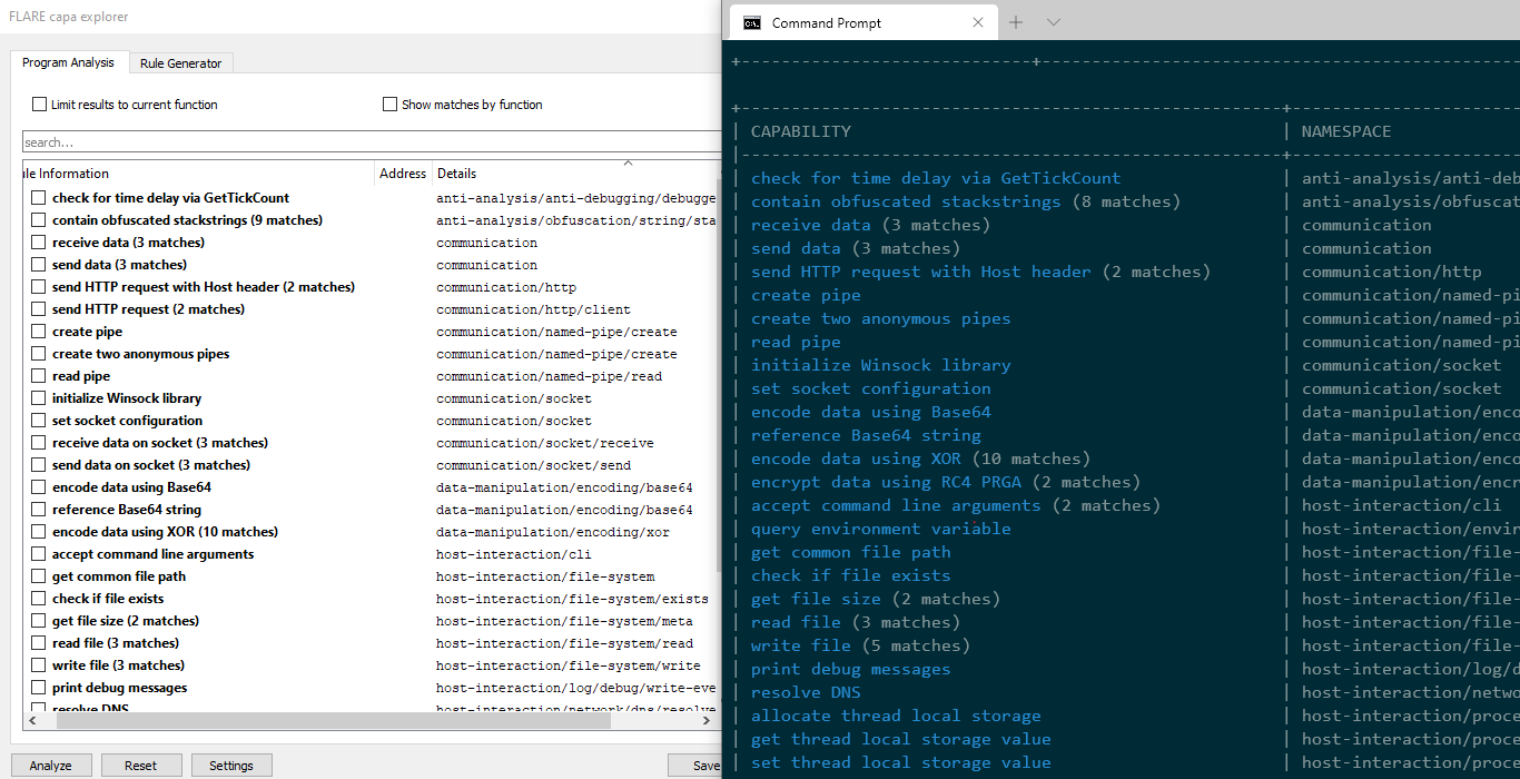 Variation in features extracted by capa while uisng vivisect backend and capa IDA explorer ...