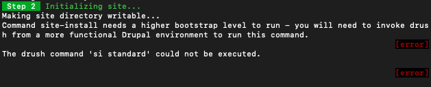 Backdrop installation error: Command site-install needs a higher bootstrap level to run · Issue ...