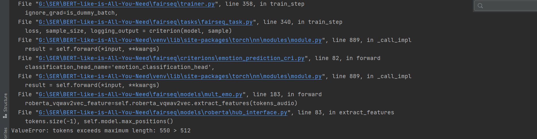 ValueError: tokens exceeds maximum length: 550 > 512 · Issue #19 · shamanez/BERT-like-is-All-You ...