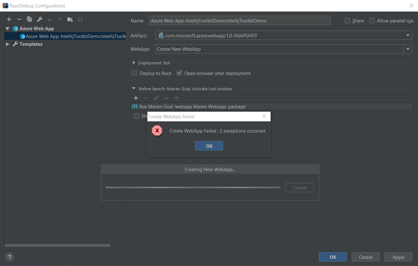 Intellij Reportedbyuser Azure Create Web App Exceptions Can Crash Idea · Issue 2991 1598