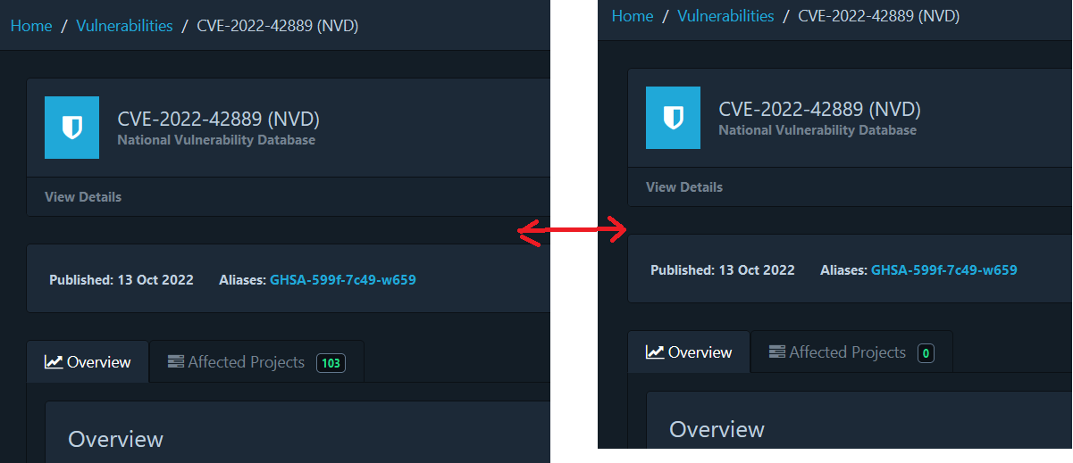 Vulnerabilities "Affected Projects" can display 0 when Vulnerability has Alias · Issue #306 ...