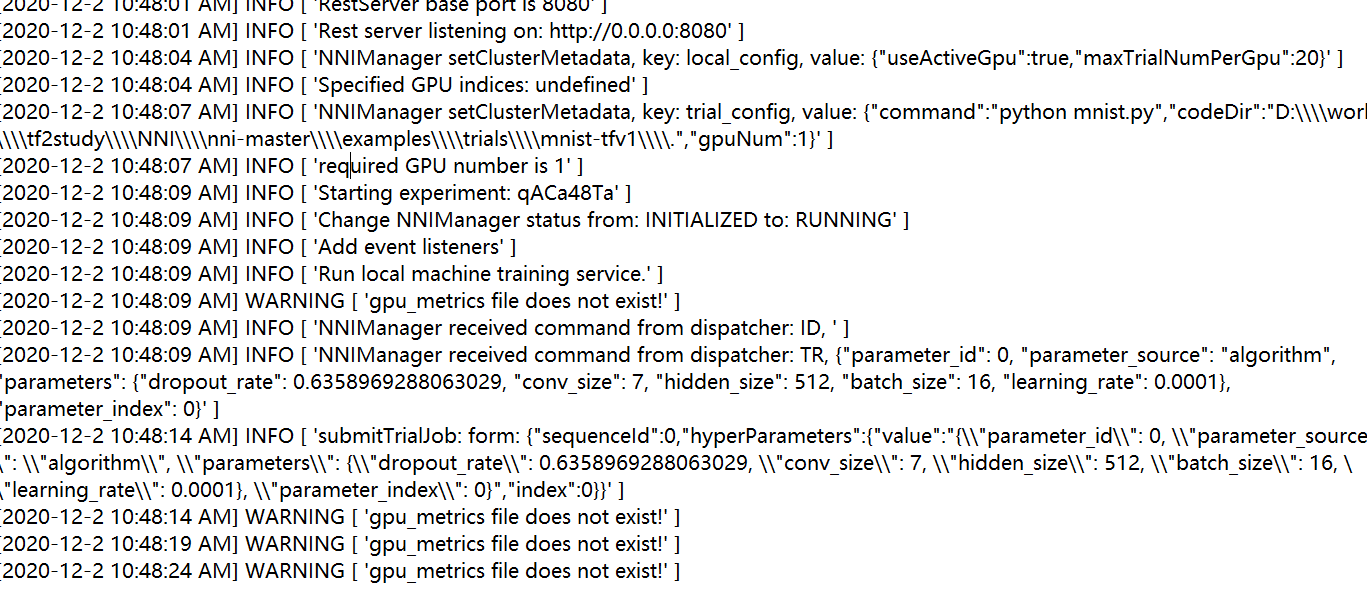 Gpu_metrics file not find,while Gpunum=1 · Issue #3145 · microsoft/nni · GitHub