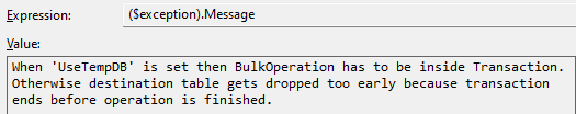 Temp table issue for BulkInsertOrUpdateAsync when useTempDB = false ...