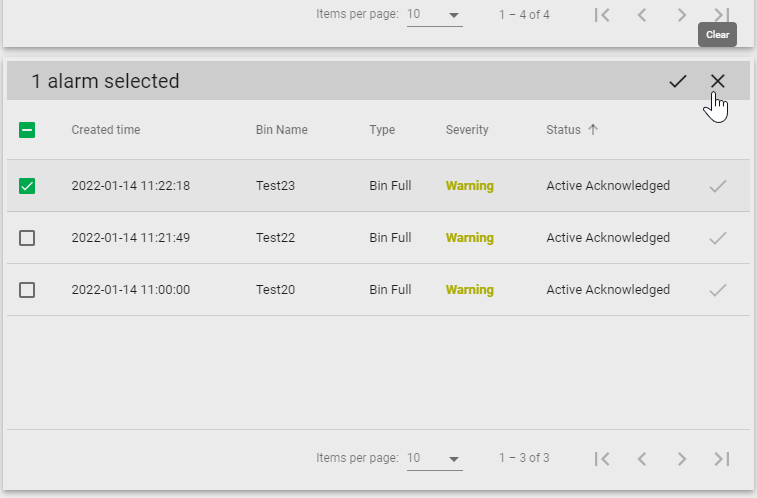 [Bug] Alarms table widget allows alarms to be cleared when "Allow ...