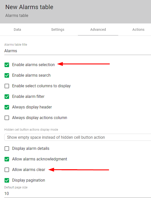 [Bug] Alarms table widget allows alarms to be cleared when "Allow alarms clear" is disabled ...