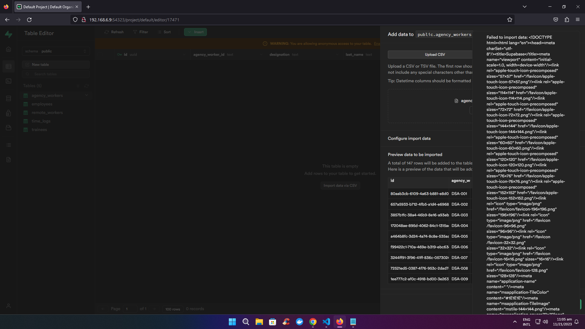 Local Dev Cannot Create Table Import Csv And Enable Realtime · Issue 19117 · Supabasesupabase