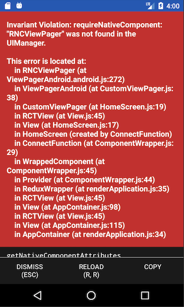 InvariantViolation : requireNativeComponent RNCViewpager was not found in the UI manager · Issue ...