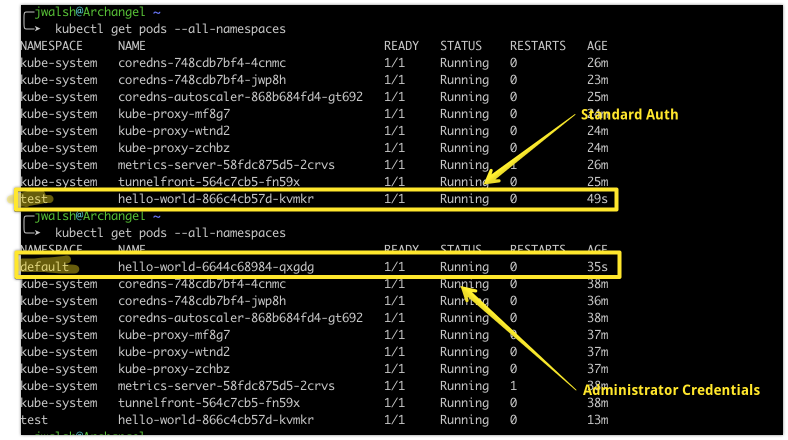 K8s with Service Principal authentication does not respect the configured namespace when using ...