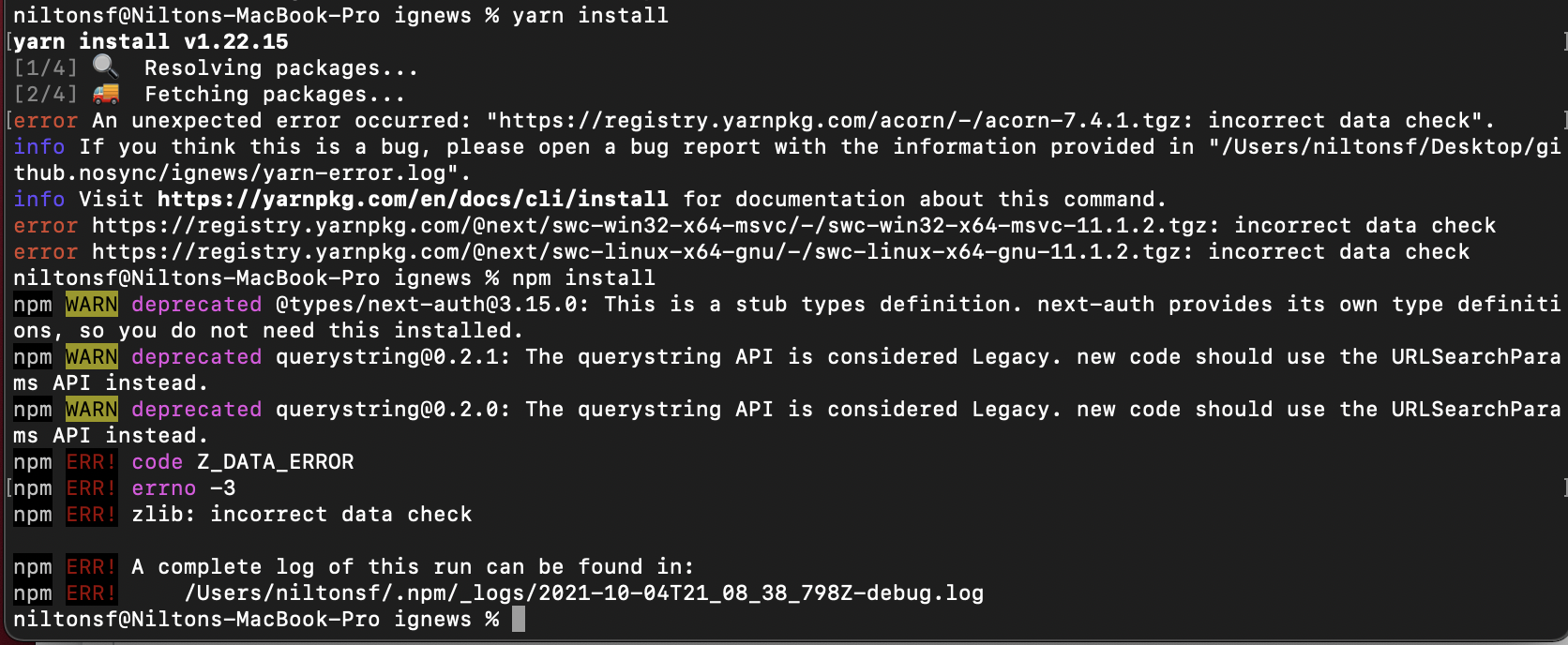 Error Running Npm Install Or Yarn Install In Project Zlib Error · Issue 3565 · Nodejs Help