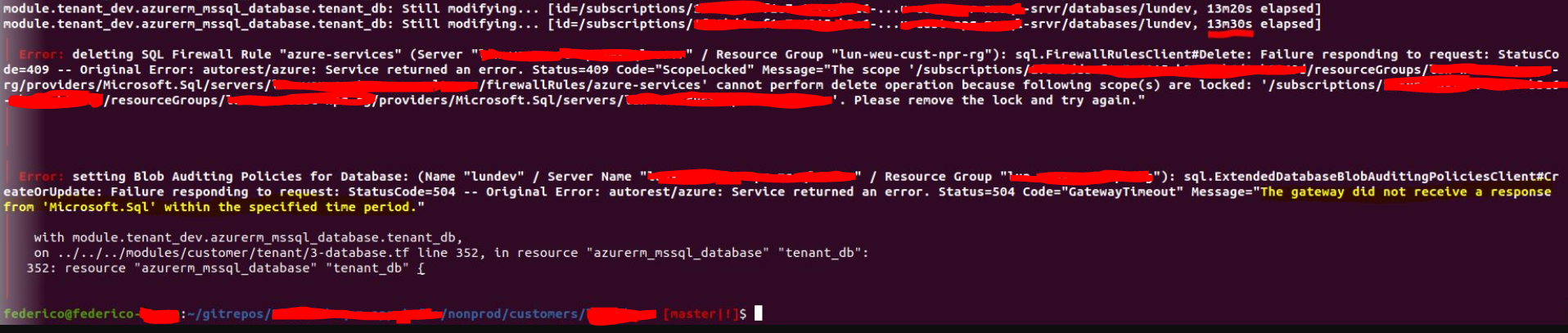 gateway timeout error outcoming when updating Azure SQL databases on Terraform · Issue #15840 ...