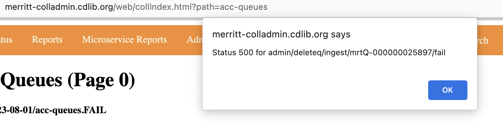 Coll admin: 500 error when attempting to delete an Access queue entry · Issue #1546 · CDLUC3/mrt ...