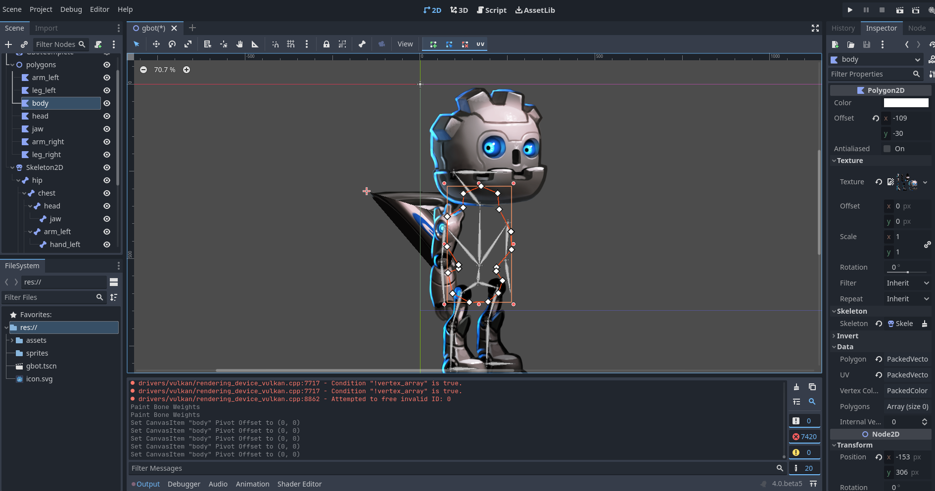 2D Skeleton polygon mapping results in error "drivers/vulkan/rendering_device_vulkan.cpp:7717 ...