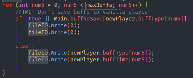 Player.Serialize bug due to ExtraPlayerBuffSlots · Issue #3256 · tModLoader/tModLoader · GitHub