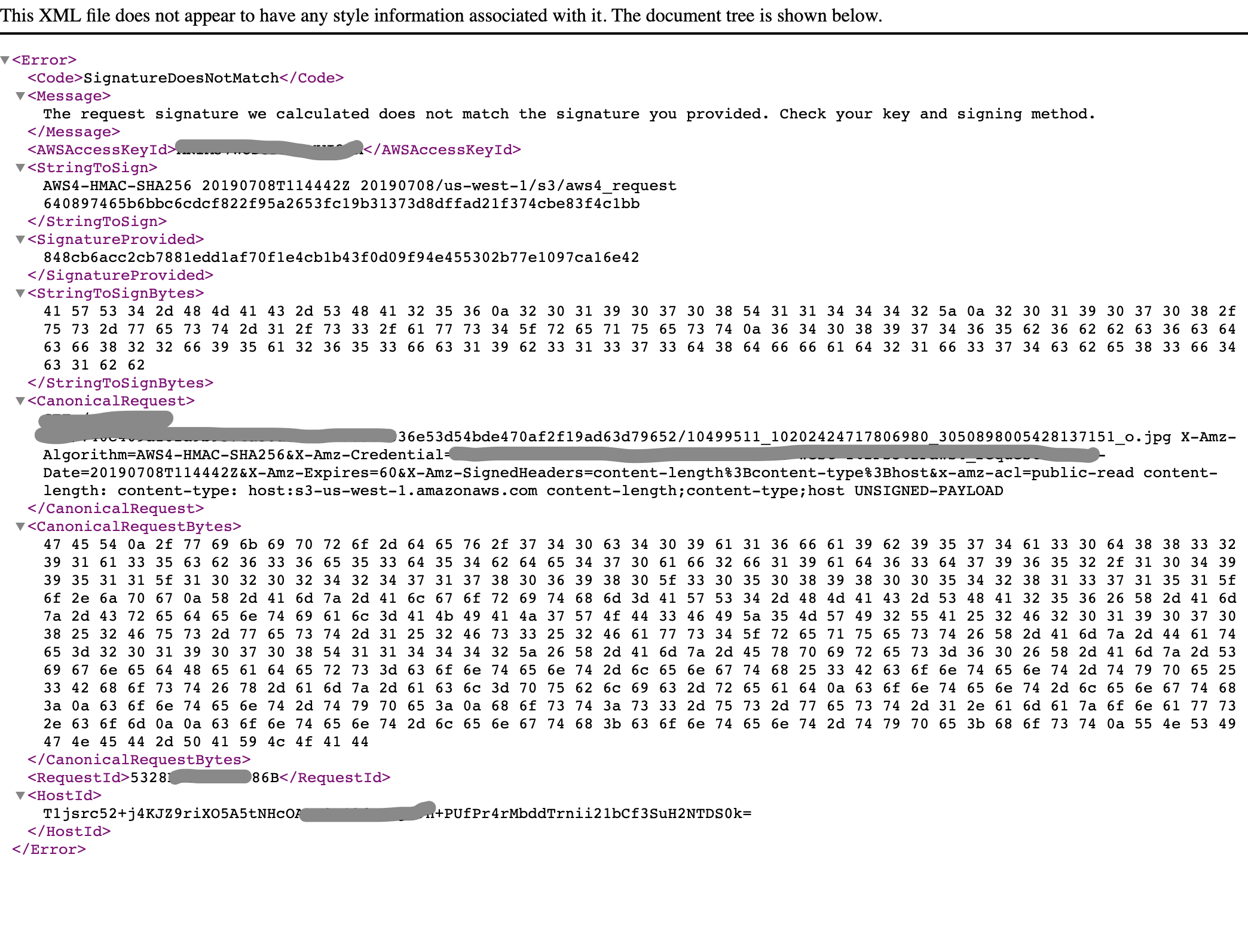SignatureDoesNotMatch - S3 Error The request signature we calculated does not match the ...