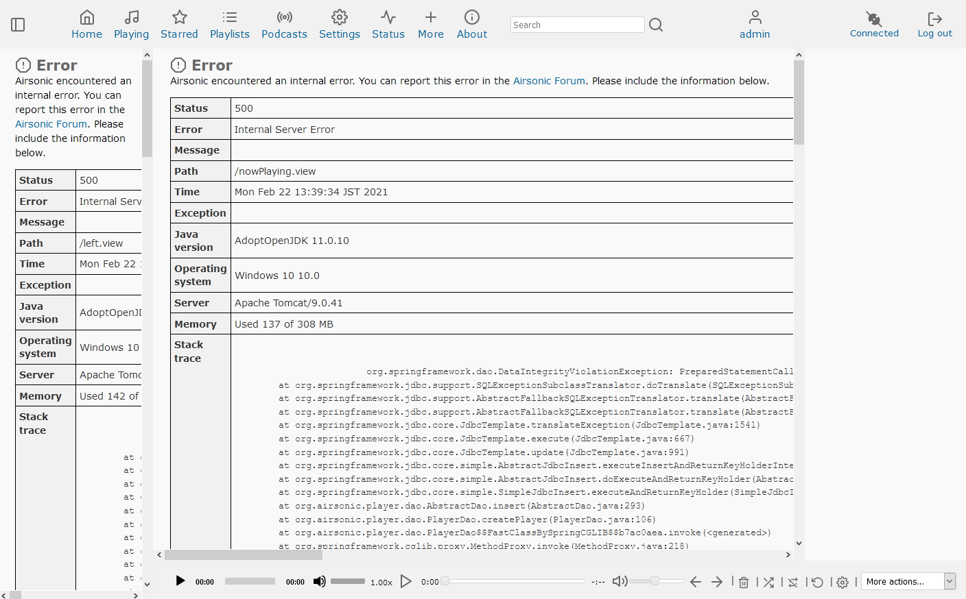 Error 500 pages in the webinterface when accessing from the internet. · Issue #491 · airsonic ...