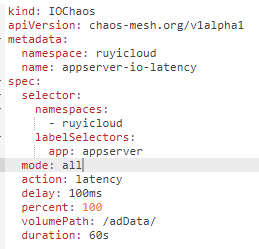 The container name was filled in when IOChaos was created on dashborad, but there was no such ...