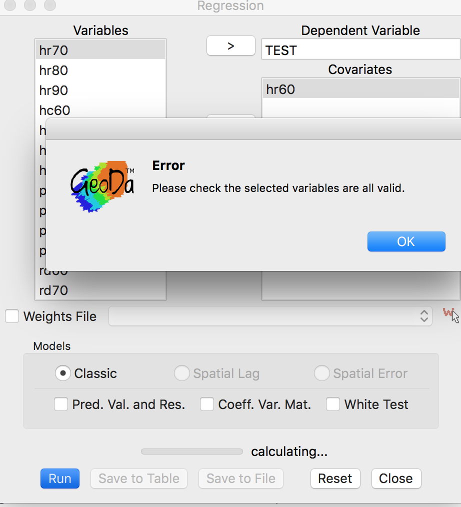 Regression crash with invalid variable · Issue #1330 · GeoDaCenter/geoda · GitHub