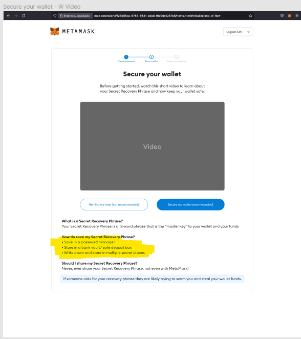 Secure your wallet page · Issue #13446 · MetaMask/metamask-extension ...
