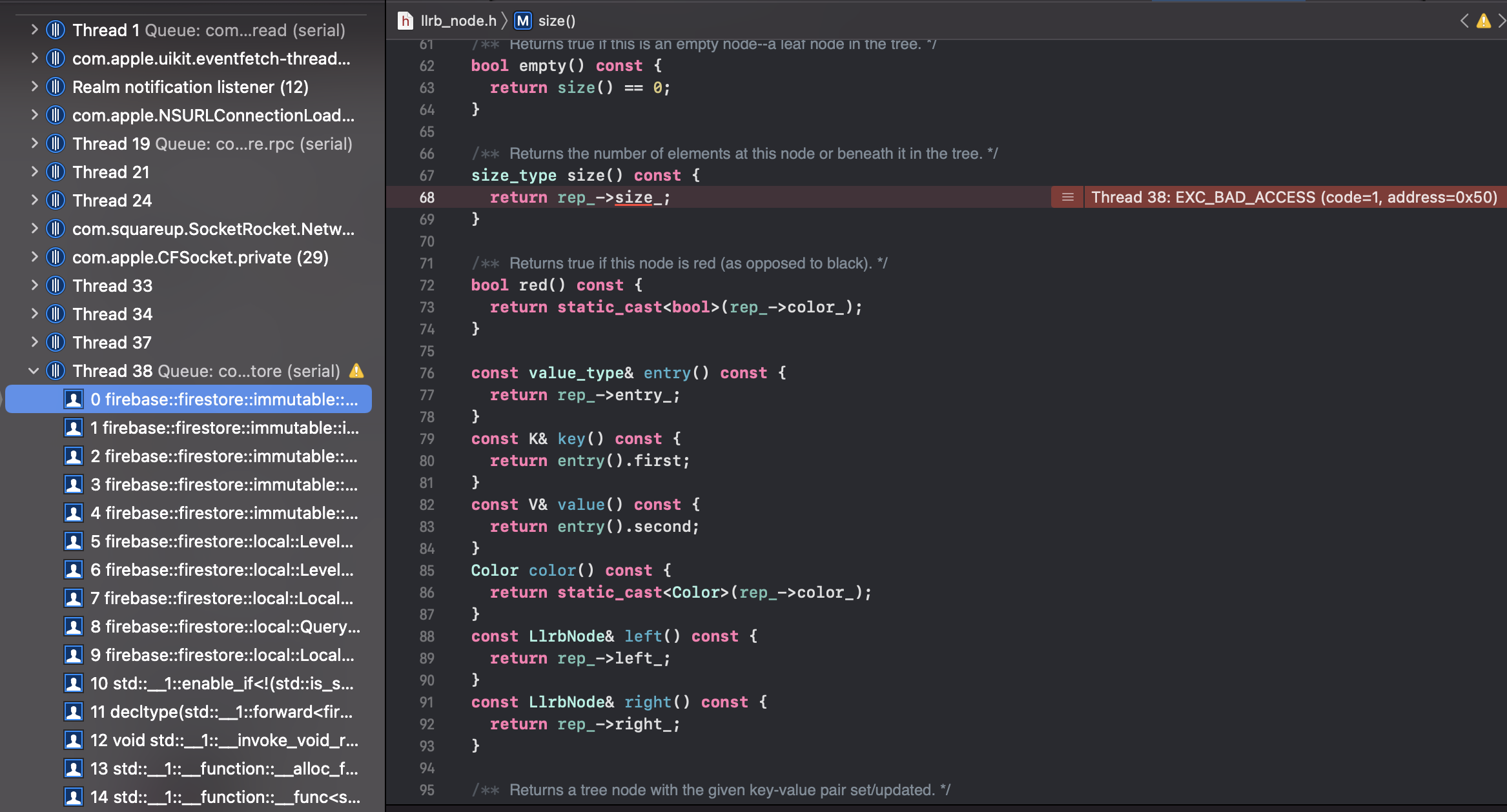 Crashed: com.google.firebase.firestore EXC_BAD_ACCESS KERN_INVALID ...