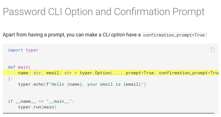 [DOC] Confirmation prompt part is located at two different places · Issue #172 · fastapi/typer ...
