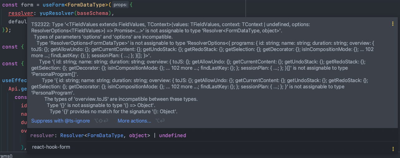 Type Provides No Match For The Signature Object · Issue 461 · React Hook Form 