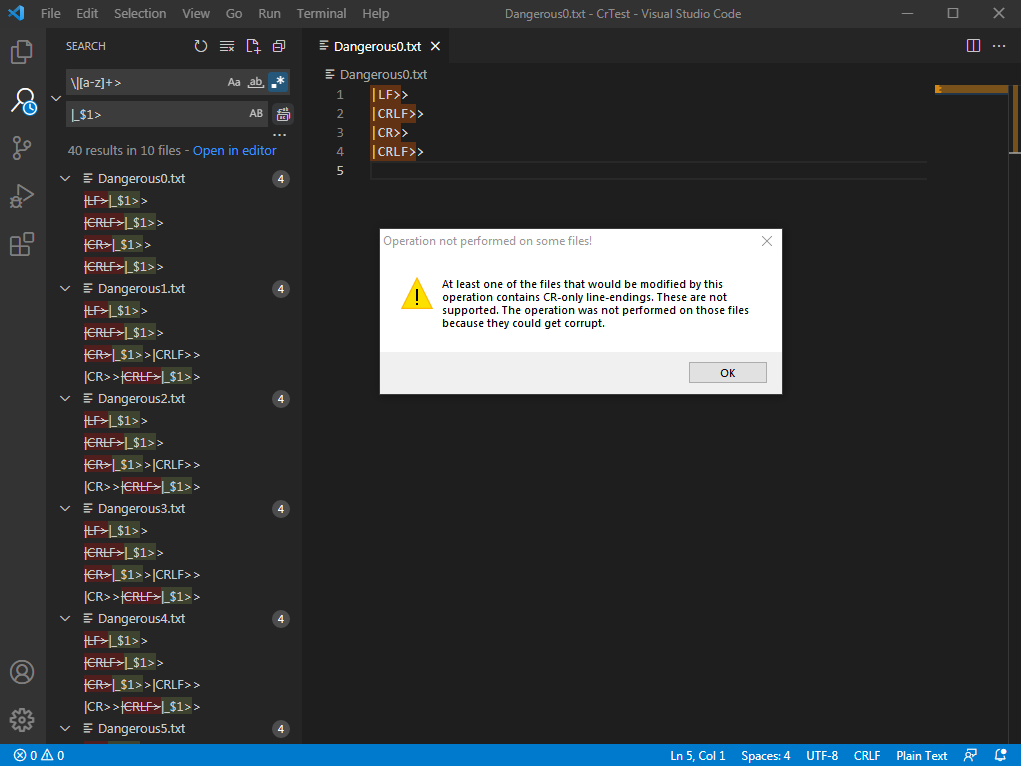 Add Warning That File Corruption Could Occur Because Of CR only Line 
