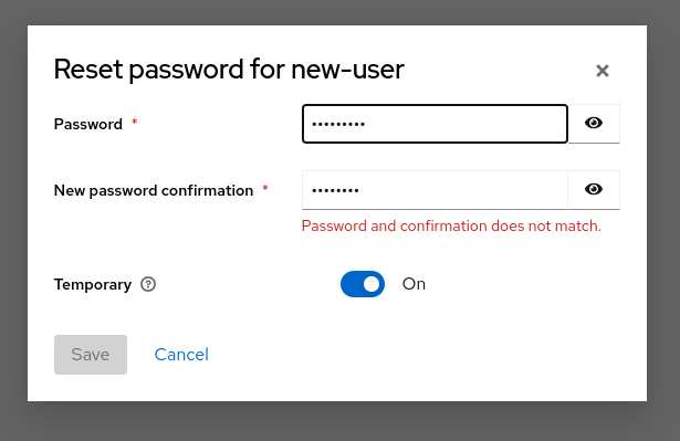 Setting user password and entering "password confirmation" first leads to blocking of "save ...
