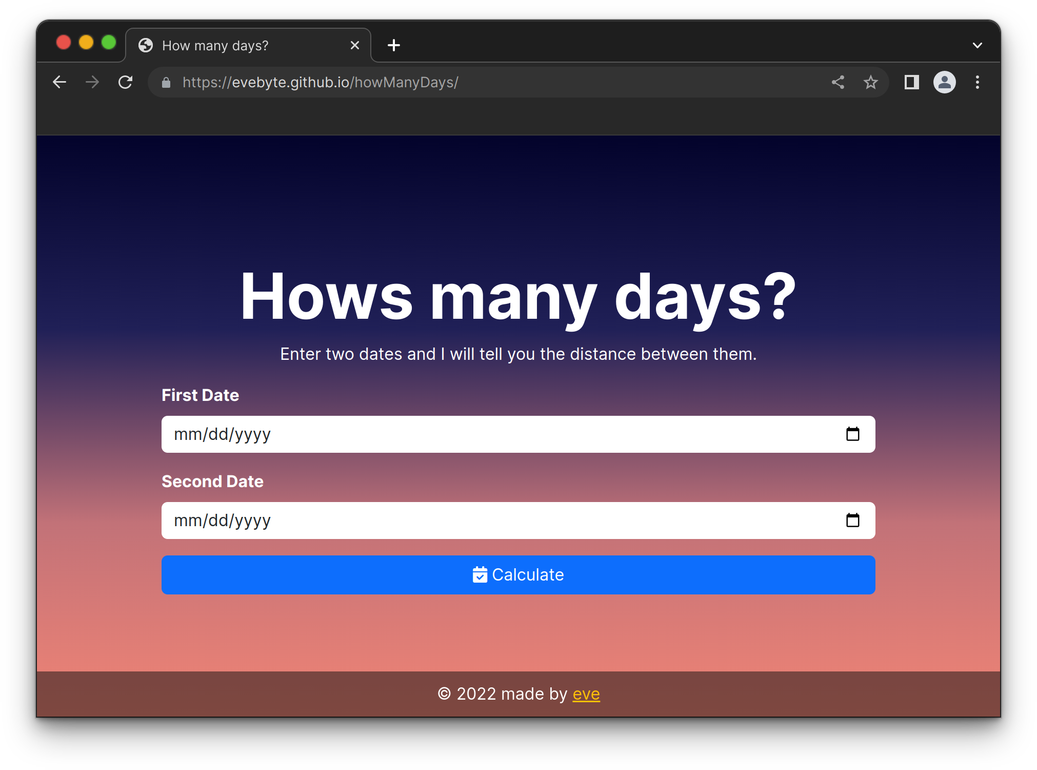 GitHub Evebyte howManyDays Calculate The Days Between Two Dates