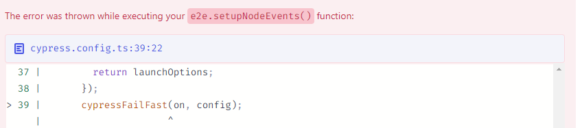 Argument of type '{ failFast: { enabled: boolean; }; }' is not assignable to parameter of type ...