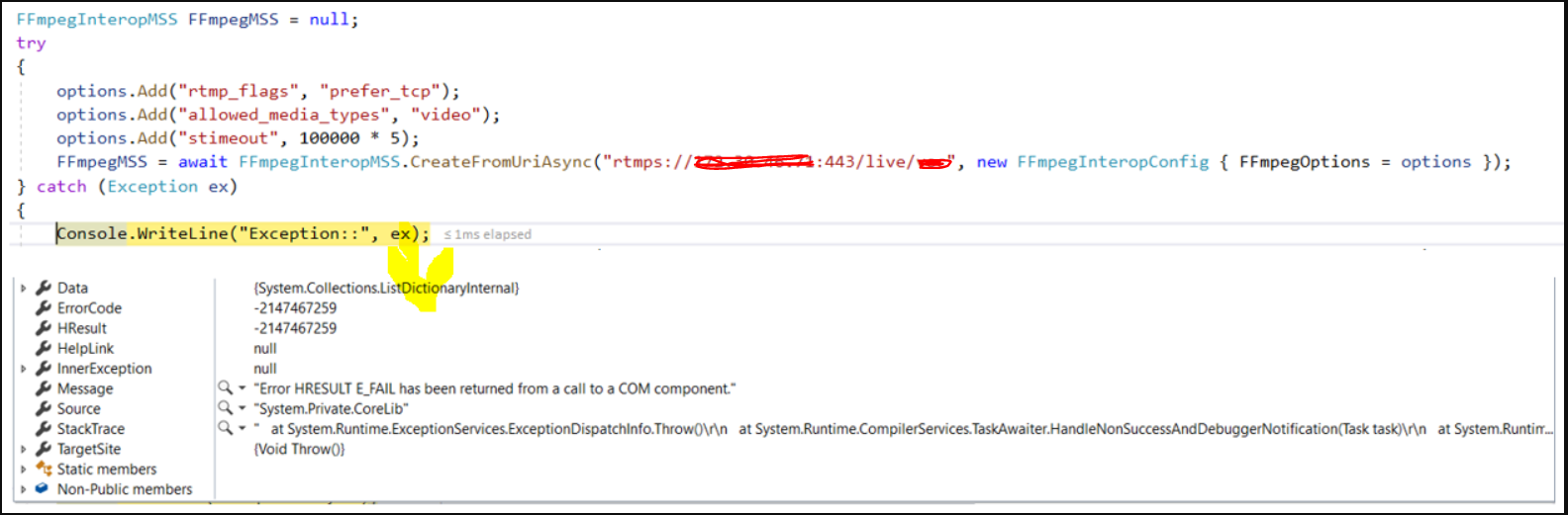 RTMPS "Error HRESULT E_FAIL has been returned from a call to a COM component" · Issue #241 ...