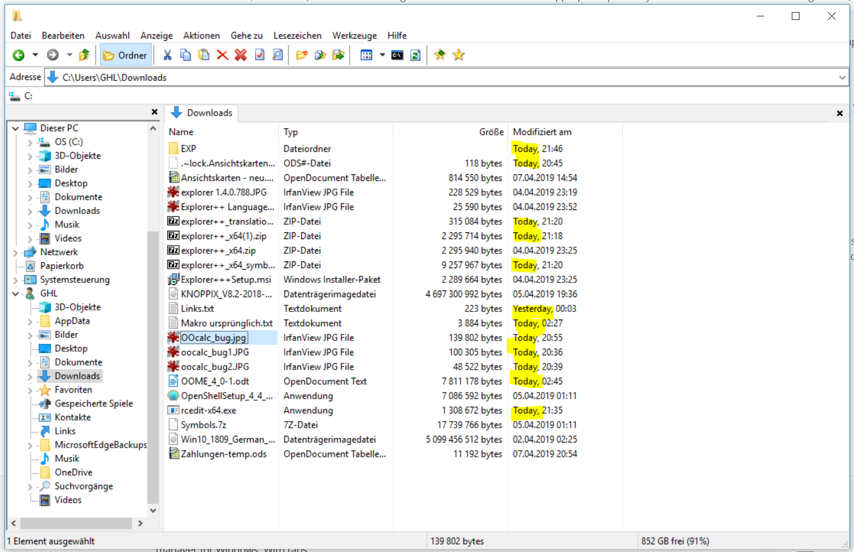 [1.4.0.789] Date format using "Yesterday" and "Today" · Issue #146 · derceg/explorerplusplus ...