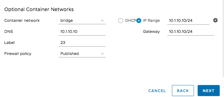 VCH creation using vSphere Client failing with "Error parsing network mask for container network ...