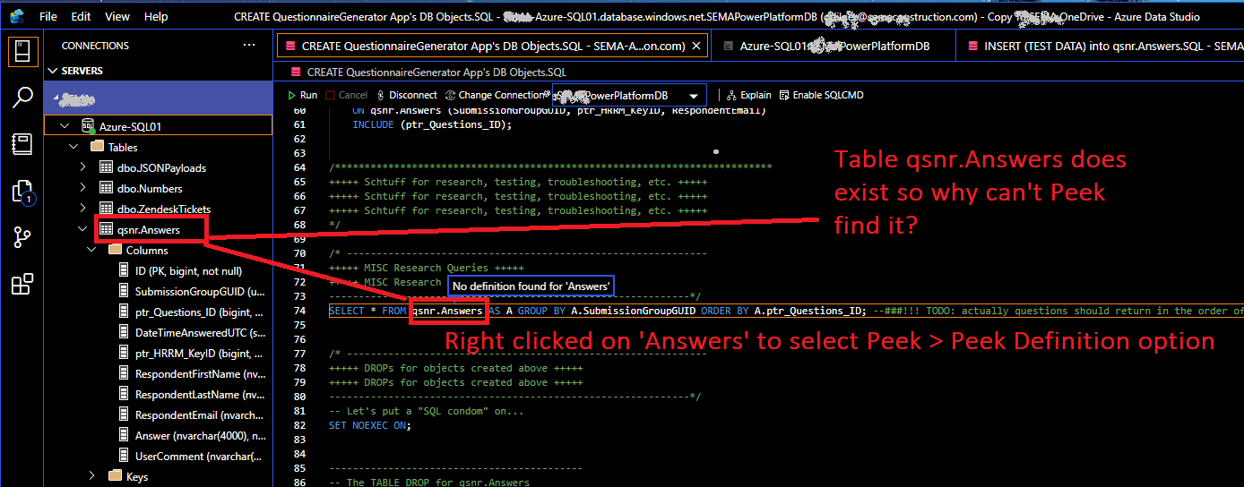 Go to definition and peek definition very unreliable · Issue #2767 · microsoft/azuredatastudio ...