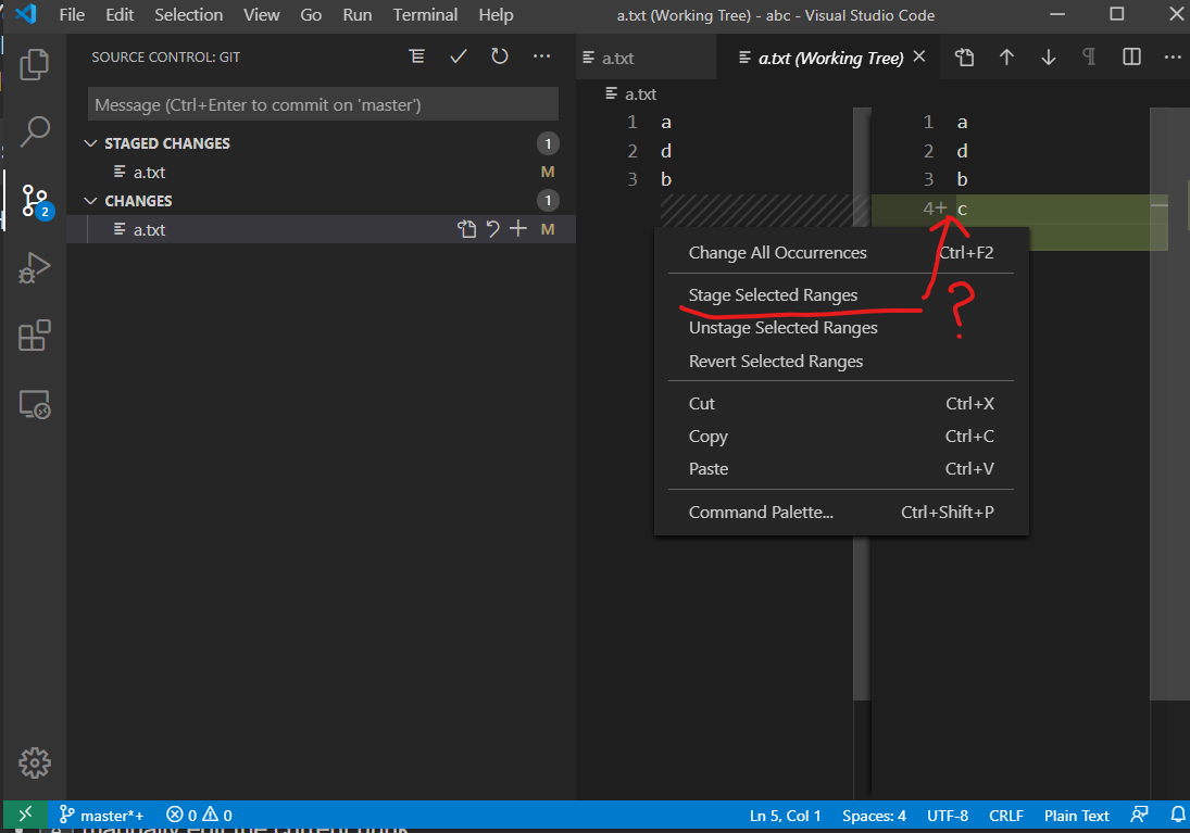 A More Intuitive "Stage/Unstage Selected Range" UI Suggestion for Diff Editor · Issue #96884 ...