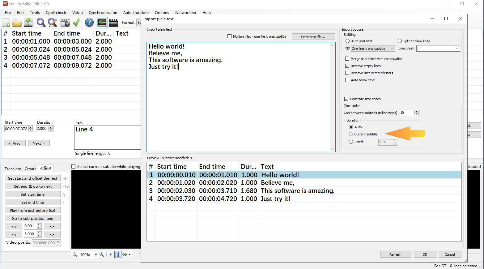 [Feature Request] Allow using current timecodes when importing plain text · Issue #4939 ...