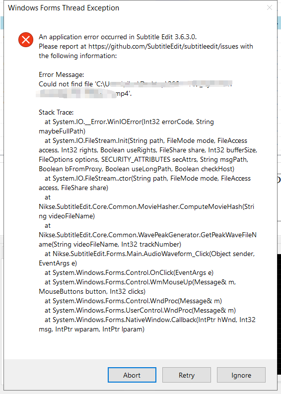 Yet another error msg · Issue #5470 · SubtitleEdit/subtitleedit · GitHub