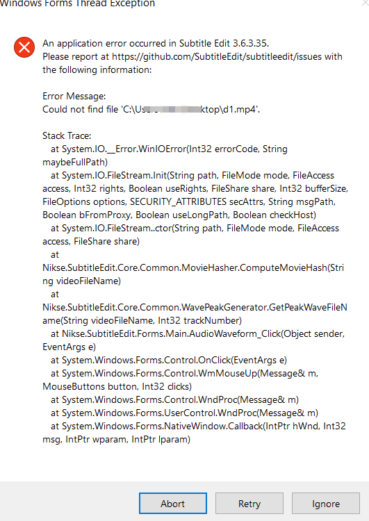 Yet another error msg · Issue #5470 · SubtitleEdit/subtitleedit · GitHub