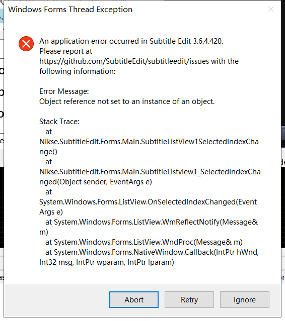 An error with beta 420 · Issue #5736 · SubtitleEdit/subtitleedit · GitHub