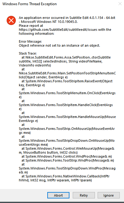 Assa Set Position Tool Error · Issue 7472 · Subtitleeditsubtitleedit · Github