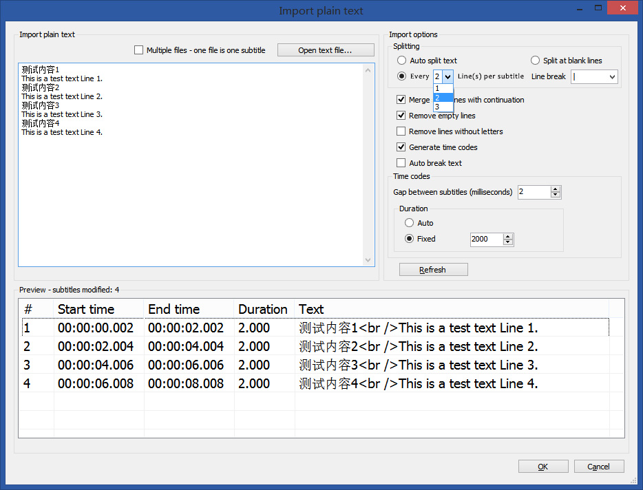 [Idea] Import Plain Text: Every N Lines per subtitle · Issue #2737 · SubtitleEdit/subtitleedit ...