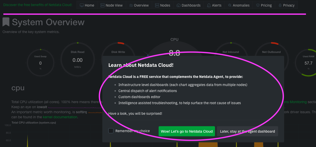 Can T Disable Discover The Free Benefits Of Netdata Cloud Even Though I Compiled Without Cloud