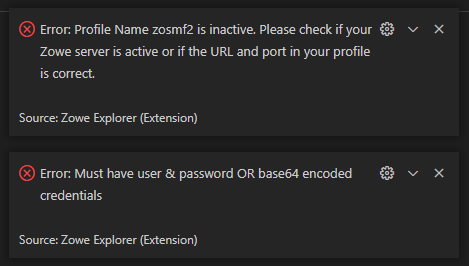 Issues after prompt credentials with v1 profiles · Issue #1738 · zowe/zowe-explorer-vscode · GitHub