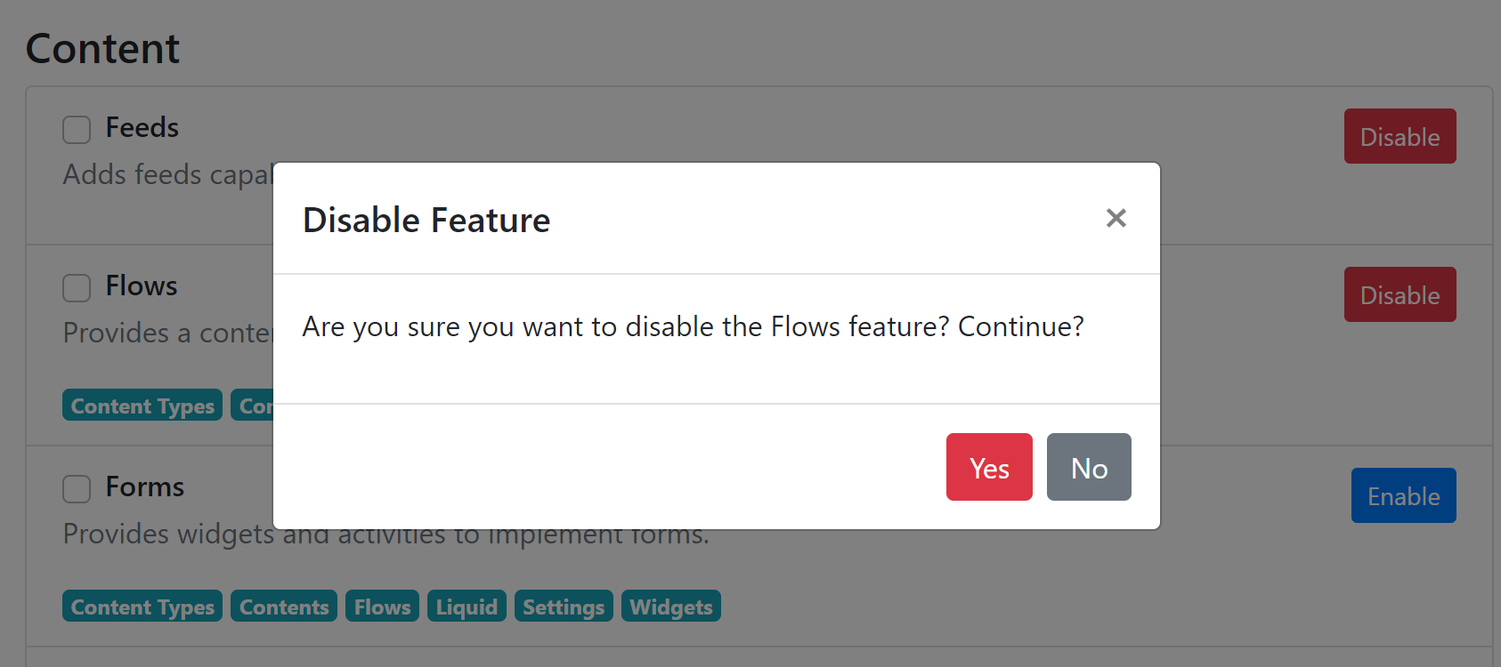 Disable feature warns that not enabled dependent features features will ...